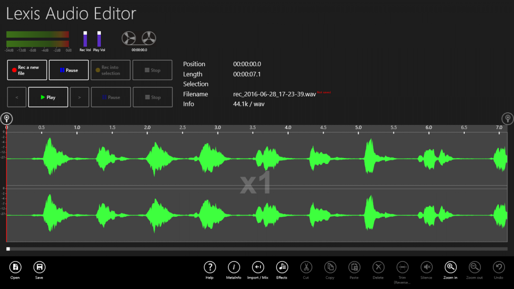 Record direct into an open sound file – Windows – Lexis Audio Editor