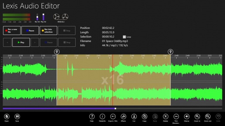 Define a selection – Windows – Lexis Audio Editor