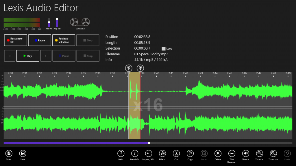 Define a selection – Windows – Lexis Audio Editor
