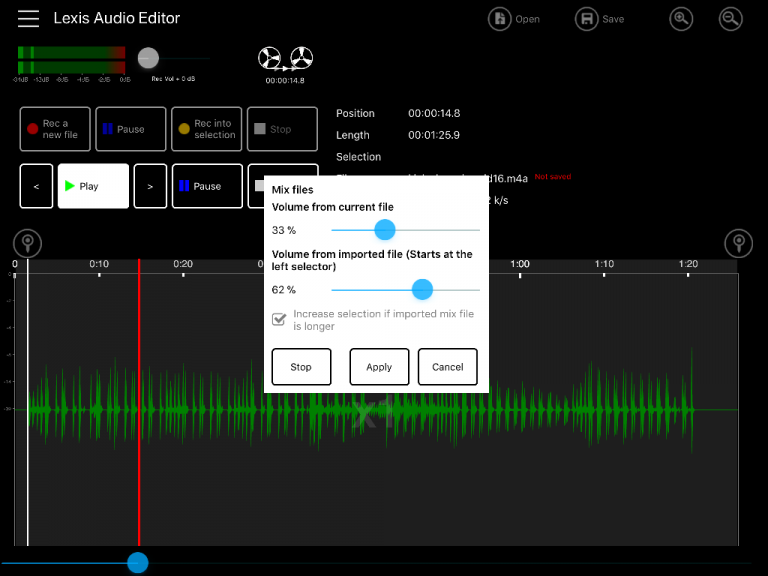 Mix two audio files – iOS – Lexis Audio Editor